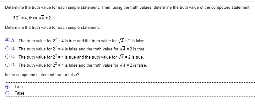 Solved Determine the truth value for each simple statement. | Chegg.com Solved Determine the truth value for each simple statement. | Chegg.com