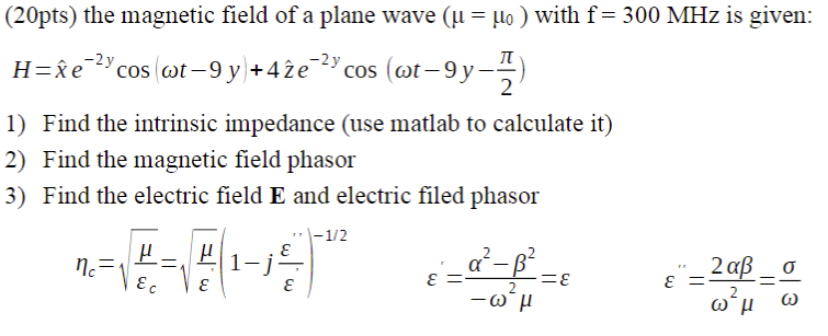 Solved the magnetic field of a plane wave (μ = μ0 ) with f = | Chegg.com