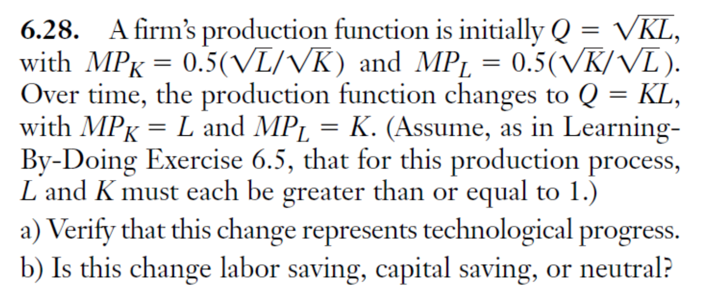 Solved = = = = 6.28. A firm's production function is | Chegg.com