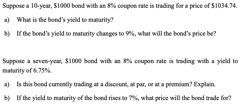Solved Suppose a 10 -year, $1000 bond with an 8% coupon rate | Chegg.com
