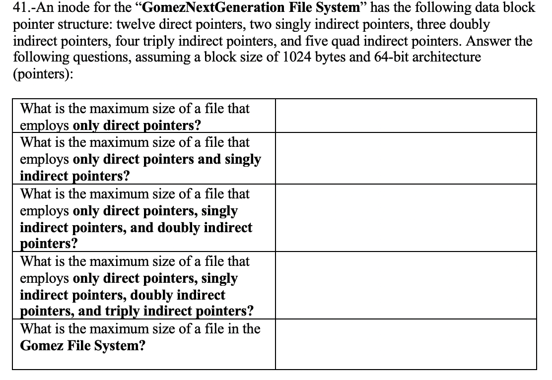 Solved 41.-An inode for the “GomezNextGeneration File | Chegg.com