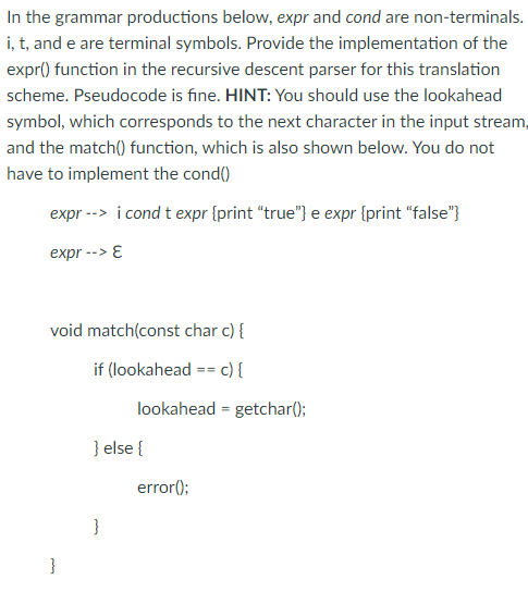 Solved n the grammar productions below, expr and cond are | Chegg.com