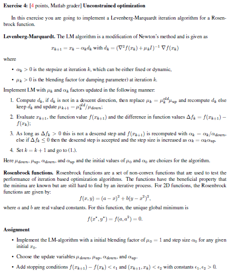Exercise 4: [4 points, Matlab grader] Unconstrained | Chegg.com