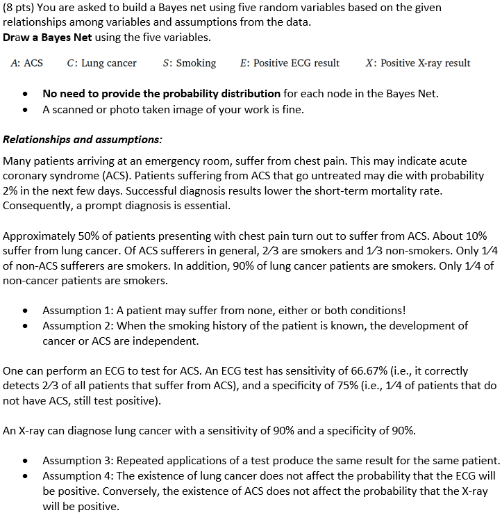 Solved Draw a Bayes Net using the five variables. A: ACS C : | Chegg.com