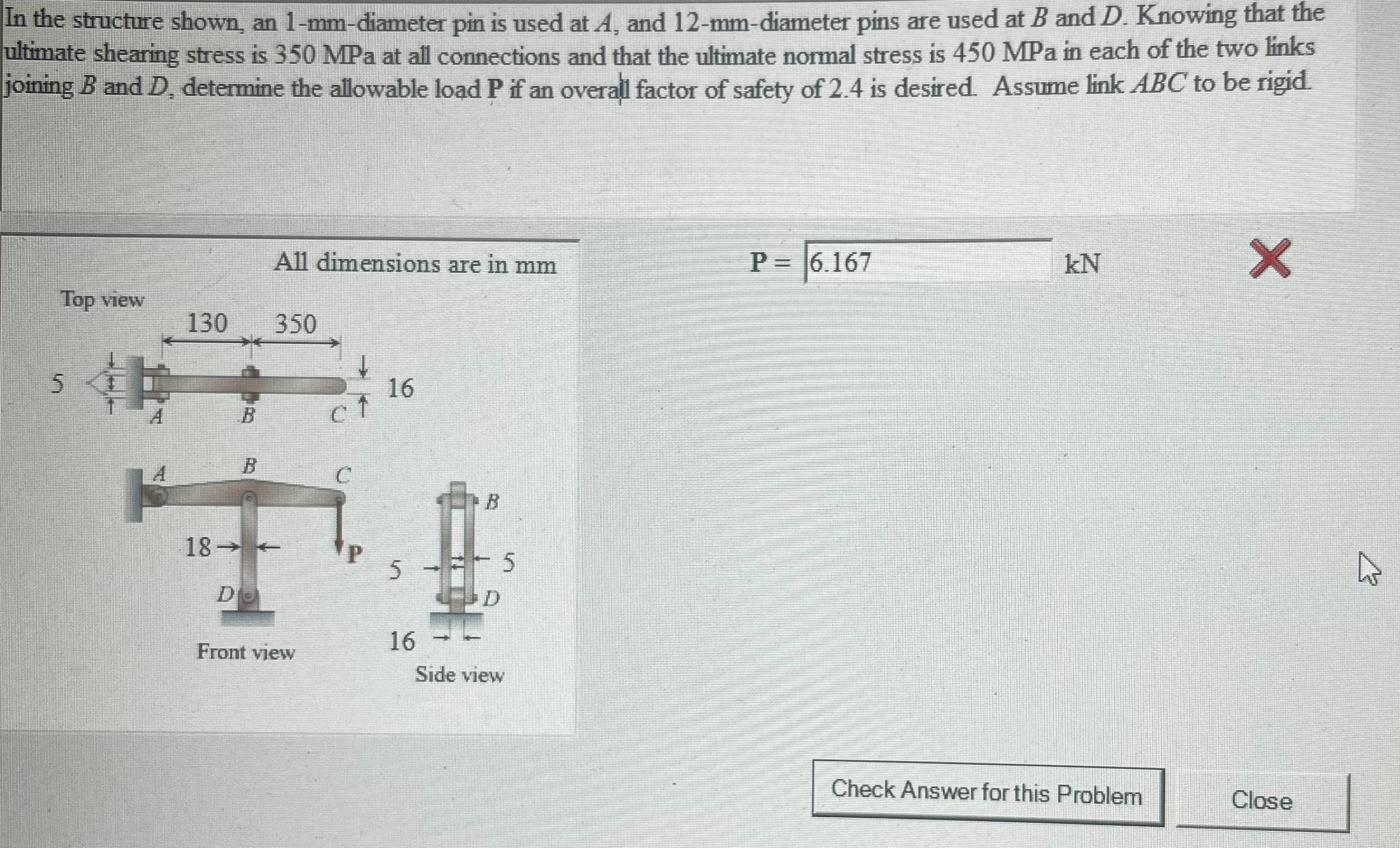 Solved In the structure shown, an 1-mm-diameter pin is used | Chegg.com
