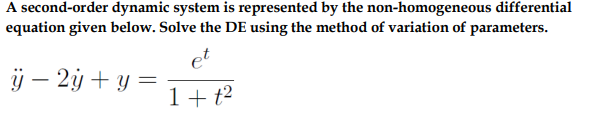 Solved A Second Order Dynamic System Is Represented By The