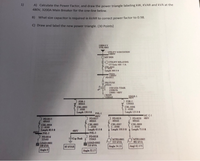 Solved 1)A) Calculate the Power Factor, and draw the power | Chegg.com