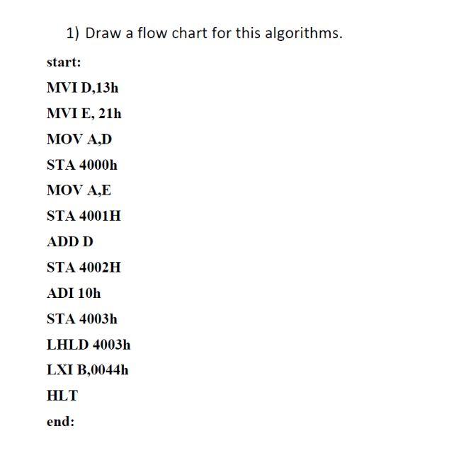 Solved 1) Draw a flow chart for this algorithms. start: MVI | Chegg.com