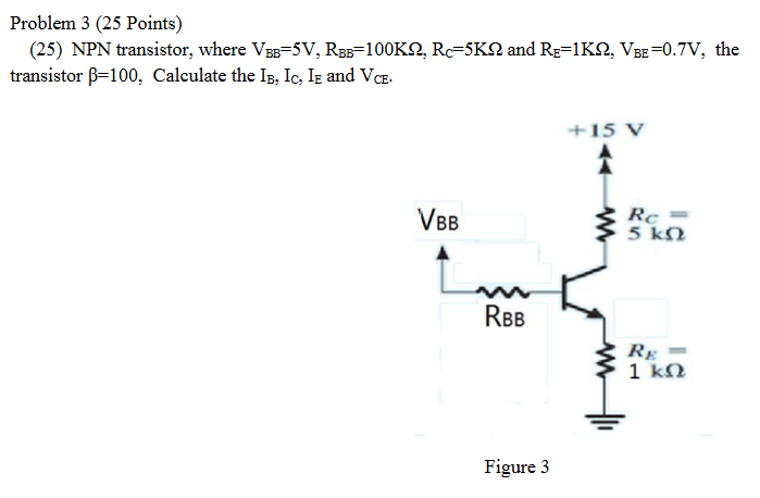 Solved Problem 3 (25 ﻿Points)(25) NPN ﻿transistor, where | Chegg.com