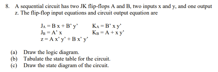 Solved 8. A sequential circuit has two JK flip-flops A and | Chegg.com