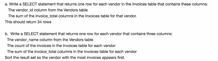 Solved A Write A Select Statement That Returns One Row For