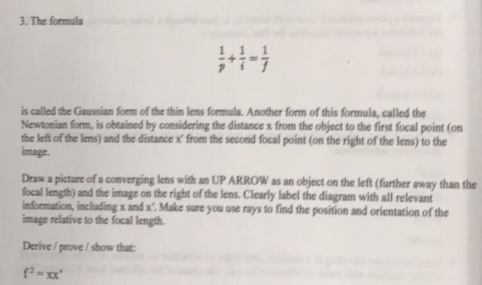 Solved The formula 1/p + 1/i = 1/f is called the Gaussian | Chegg.com