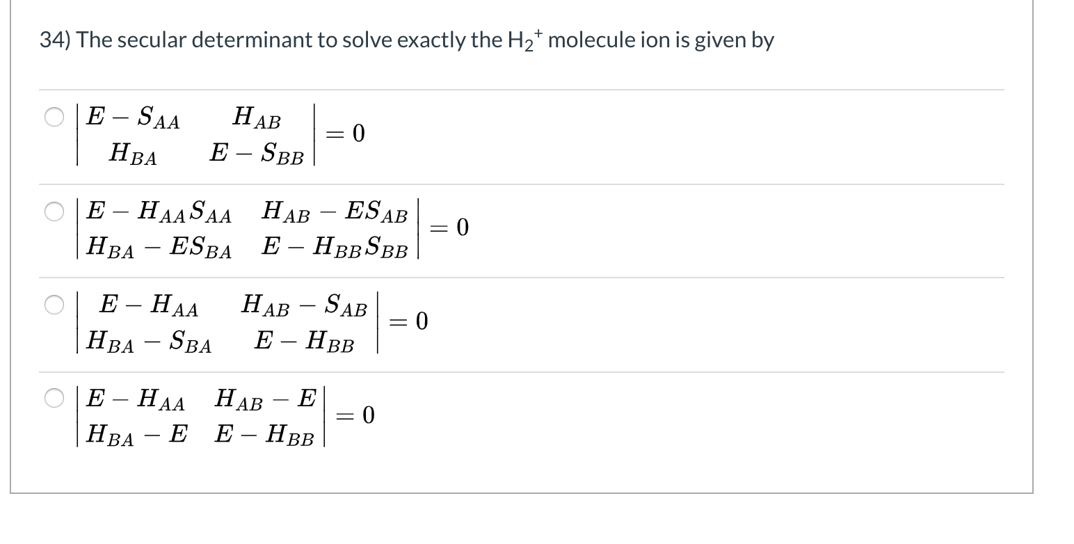 Solved 33) The Hu”ckel determinant to describe the n-bonding | Chegg.com