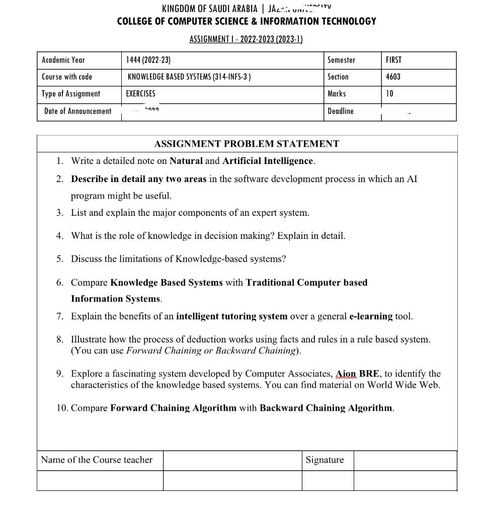 Solved COLLEGE OF COMPUTER SCIENCE \& INFORMATION TECHNOLOGY | Chegg.com