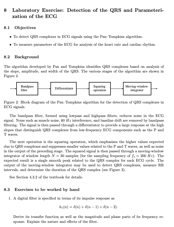 8 Laboratory Exercise: Detection of the QRS and | Chegg.com