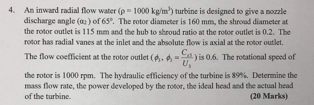 Solved 4. An inward radial flow water (p = 1000 kg/m?) | Chegg.com