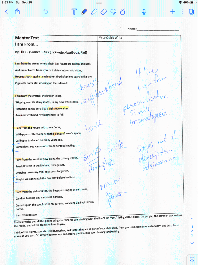 We will be doing a series of quick writes from mentor | Chegg.com