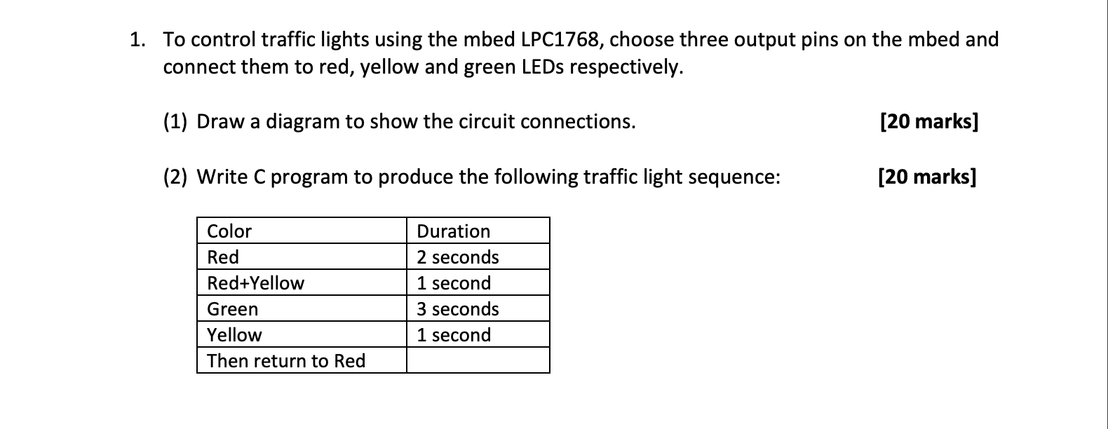 Solved 1. To control traffic lights using the mbed LPC1768, | Chegg.com