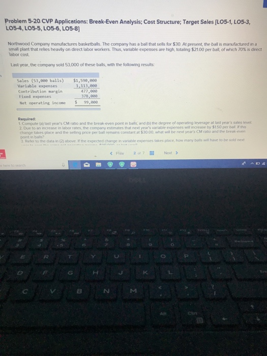 Solved Problem 5-20 CVP Applications: Break-Even Analysis; | Chegg.com