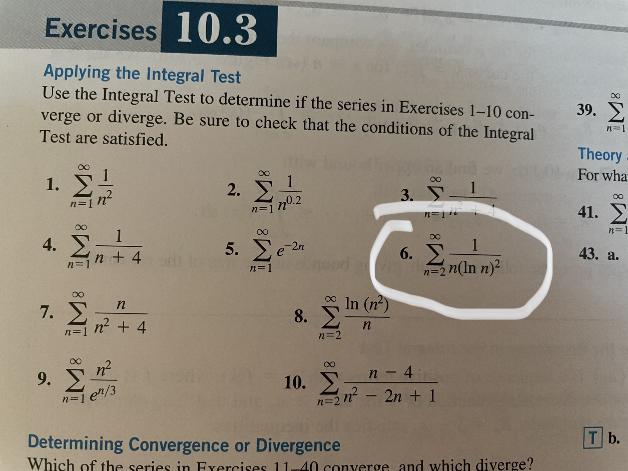 Solved For problem 6 only, use the integral test to see if | Chegg.com