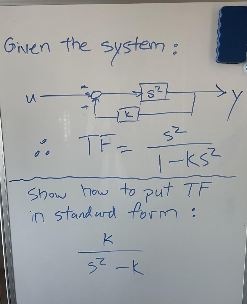 Solved Given the system: u→y∴TF=1−ks2s2 Show how to put TF | Chegg.com