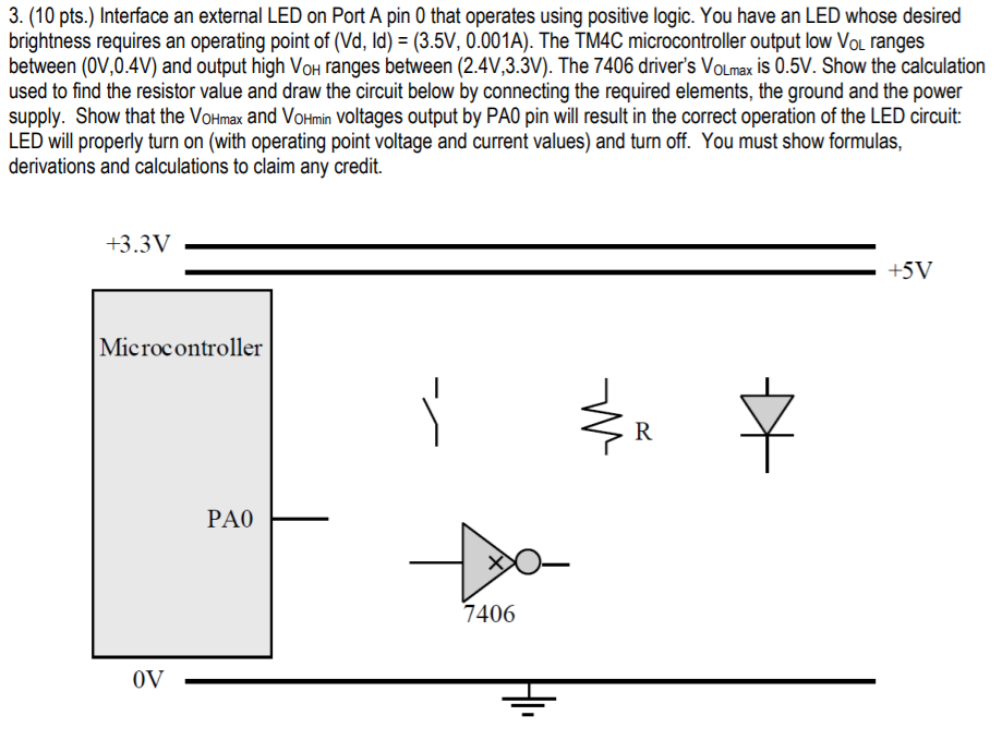 Solved 3. (10 pts.) Interface an external LED on Port A pin | Chegg.com