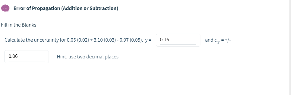 Solved Error of Propagation (Addition or Subtraction) Fill | Chegg.com