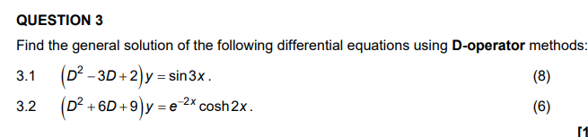 Solved QUESTION 3 Find the general solution of the following | Chegg.com