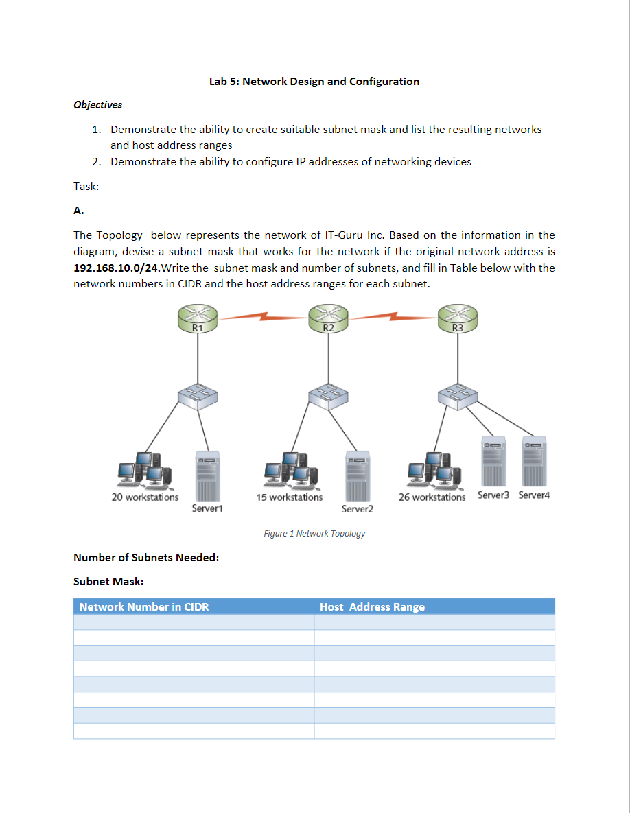 Solved 30 PTS B. Using Packet Tracer, design the network | Chegg.com