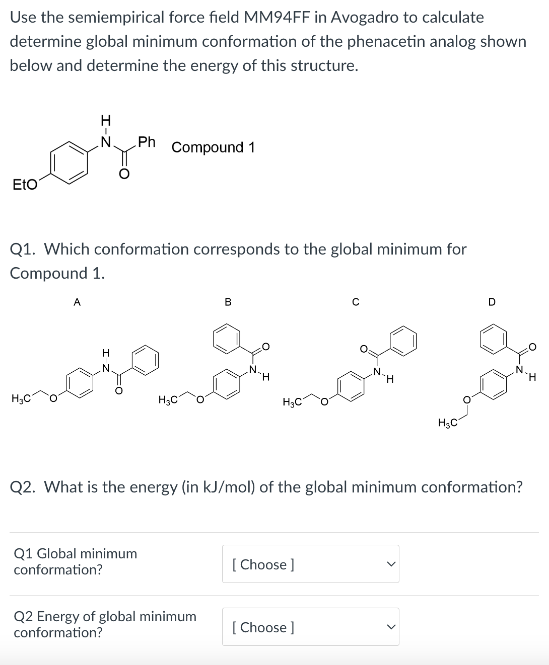 Which conformation corresponds to the global minimum | Chegg.com
