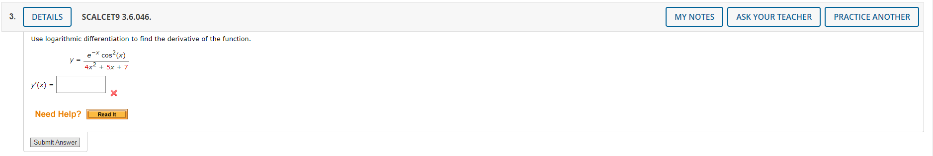 Solved SCALCET9 3.6.046. Use logarithmic differentiation to | Chegg.com