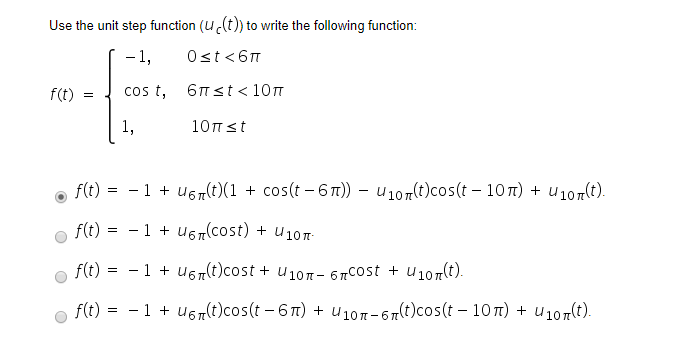 Solved Use the unit step function (uc(t)) to write the | Chegg.com