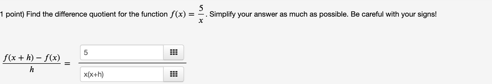 Solved 1 point) Find the difference quotient for the | Chegg.com