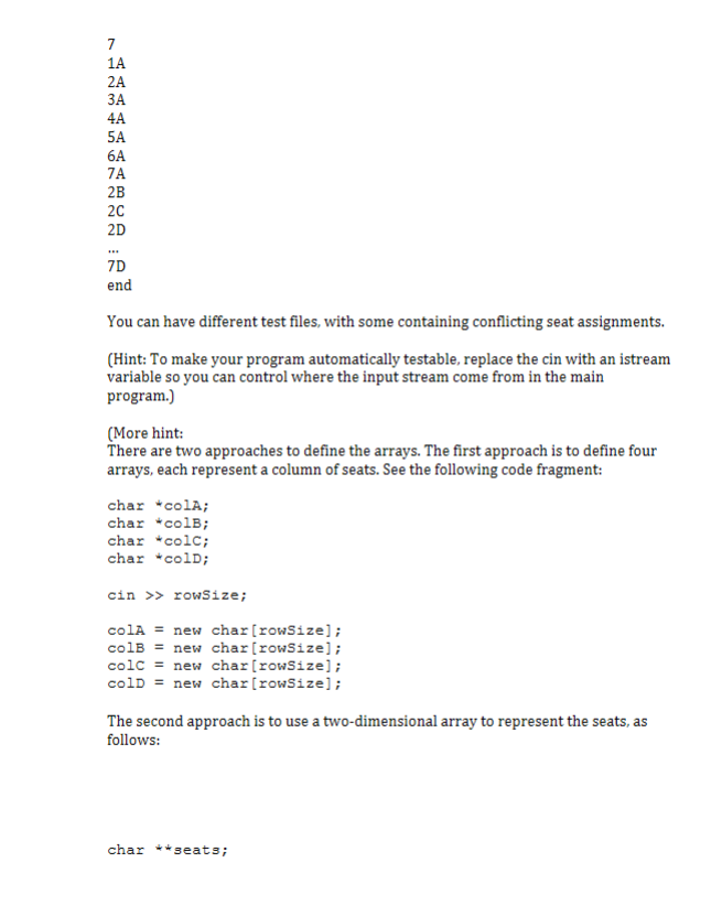 Solved Write a program to assign passengers seats in an | Chegg.com