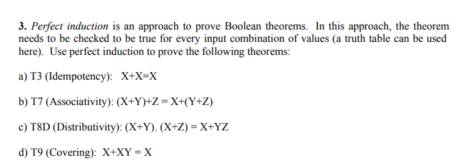 Solved 3. Perfect induction is an approach to prove Boolean | Chegg.com