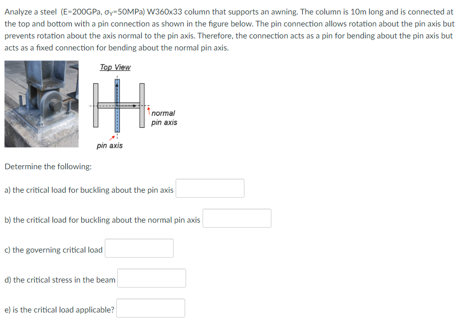 Solved Analyze a steel (E=200GPa, Oy=50MPa) W360x33 column | Chegg.com