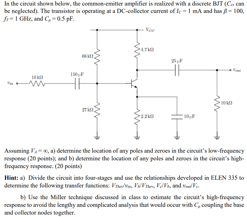 Solved In the circuit shown below, the common-emitter | Chegg.com