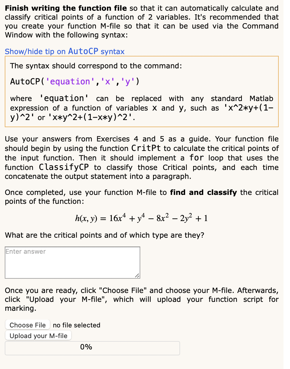 Finish writing the function file so that it can | Chegg.com