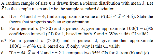 Solved A random sample of size n is drawn from a Poisson | Chegg.com