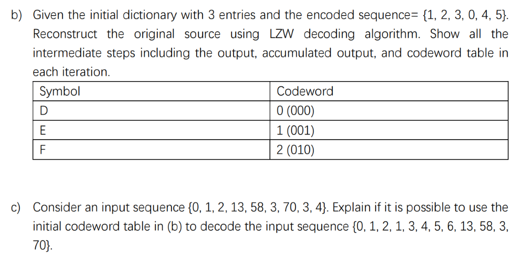 Solved b) Given the initial dictionary with 3 entries and | Chegg.com