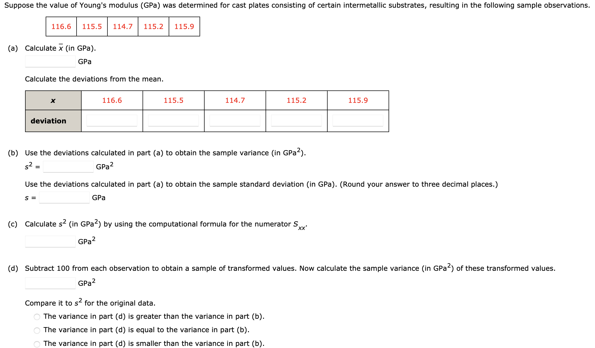 Solved s2=GPa2 Use the deviations calculated in part (a) to | Chegg.com