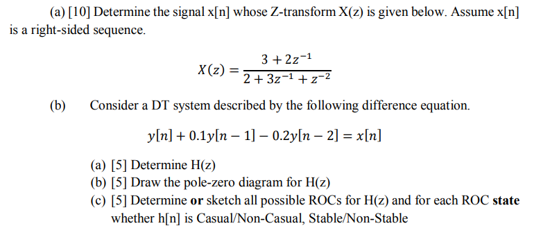 Solved (a) [10] Determine the signal x[n] whose Z-transform | Chegg.com
