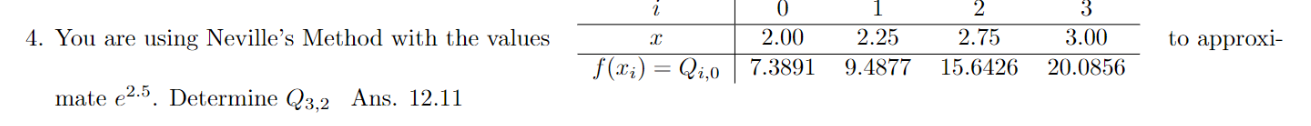 Solved 4. You are using Neville's Method with the values 0 | Chegg.com