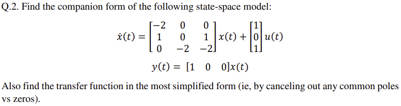 Solved Q.2. Find the companion form of the following | Chegg.com