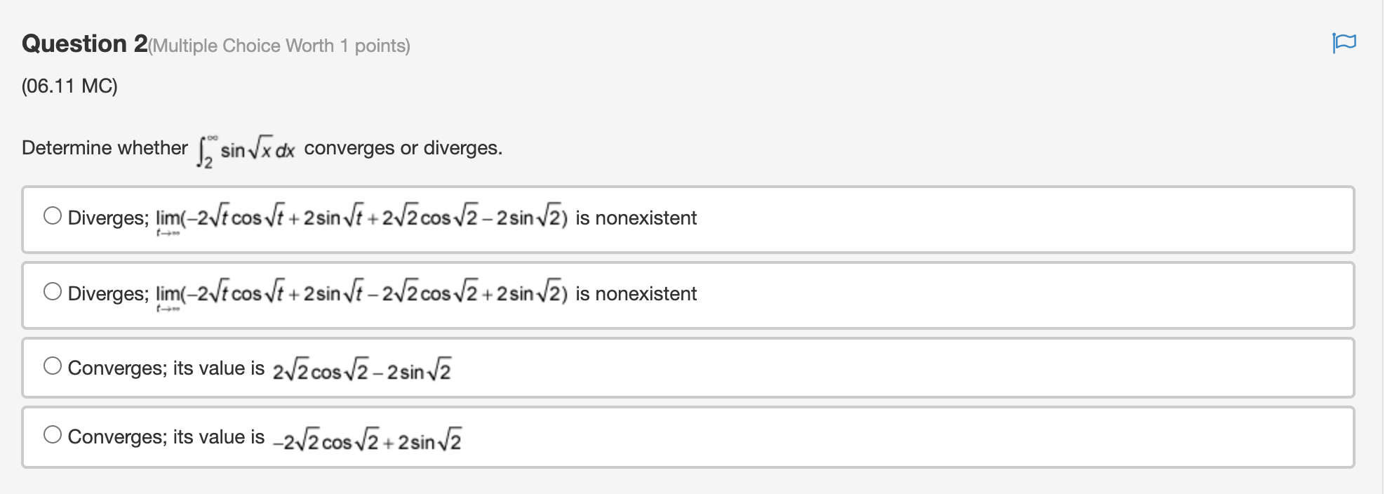 Solved Question 2 (Multiple Choice Worth 1 points) a (06.11 | Chegg.com