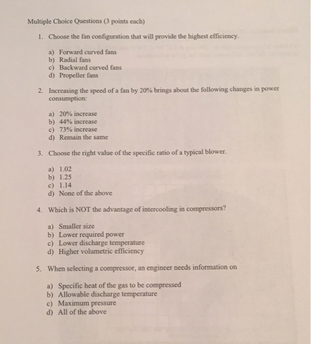 Solved Multiple Choice Questions (3 points each) 1. Choose | Chegg.com