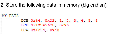 Solved 2. Store the following data in memory (big endian) | Chegg.com