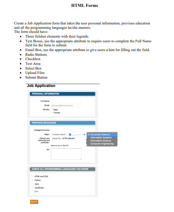 Solved Create a Job Application form that takes the user | Chegg.com