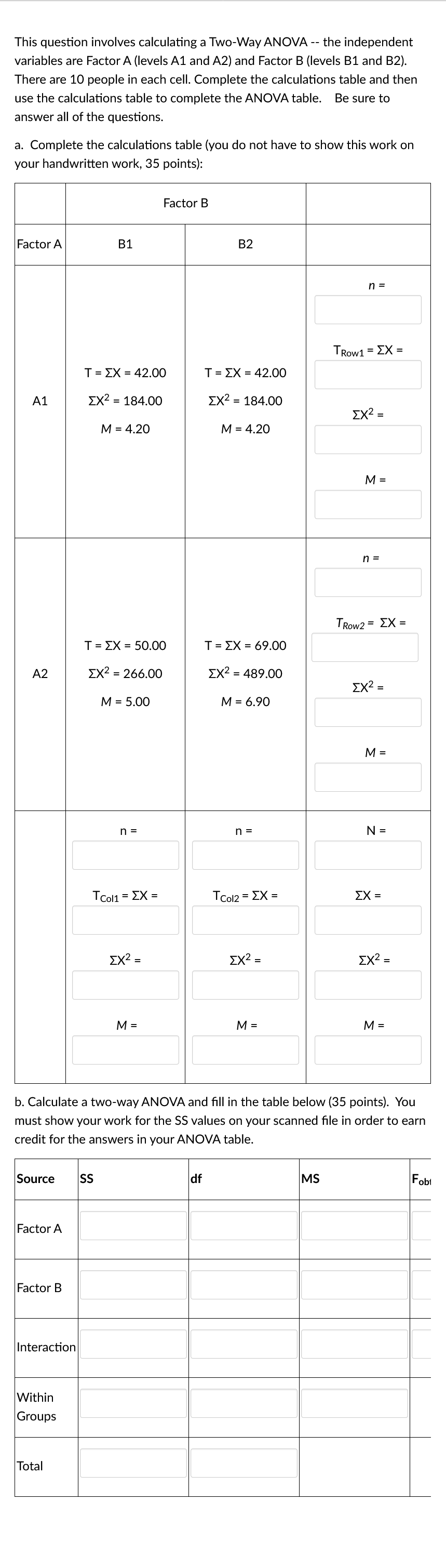 This question involves calculating a Two-Way ANOVA -- | Chegg.com