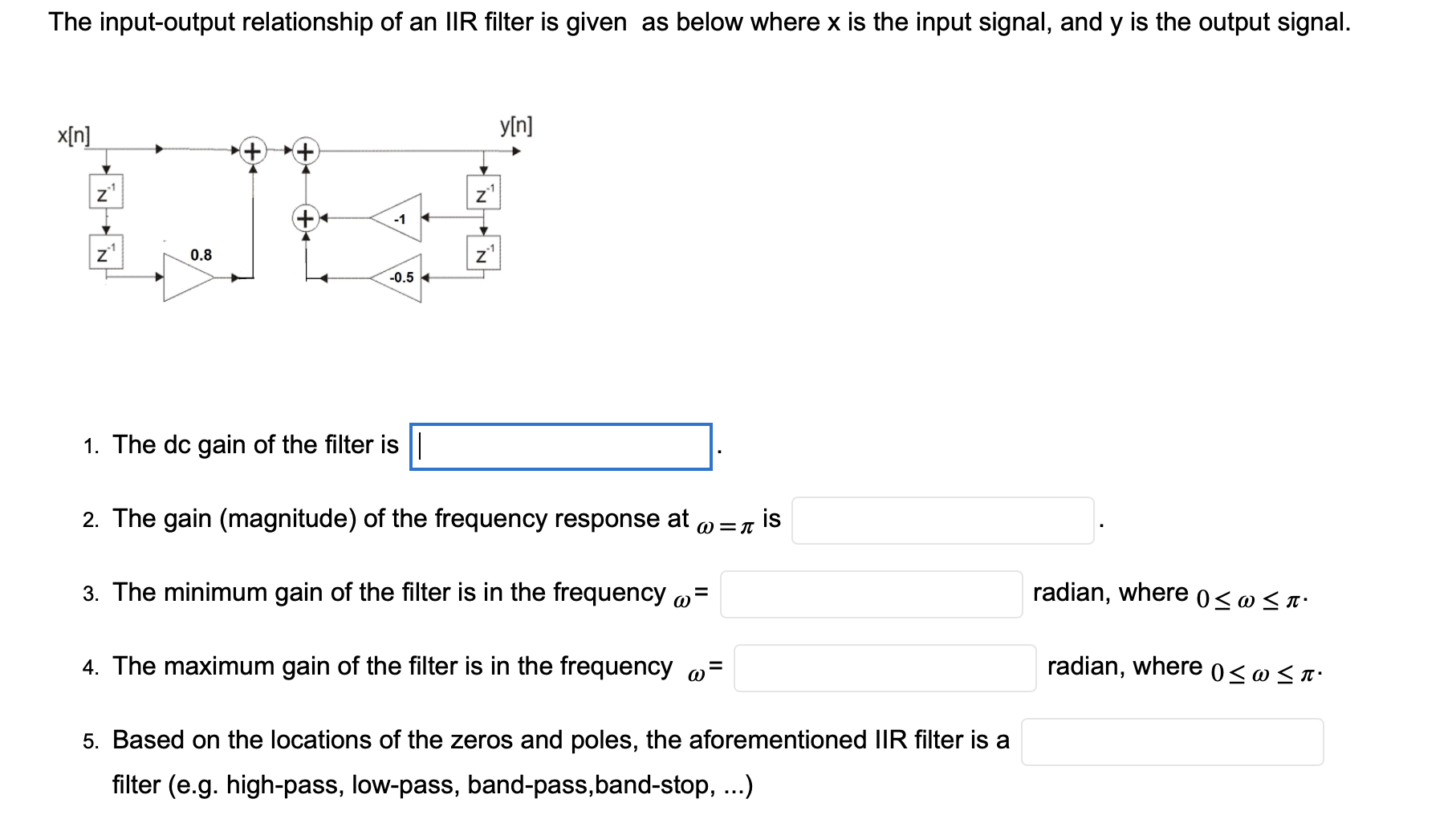 Solved The input-output relationship of an IIR filter is | Chegg.com